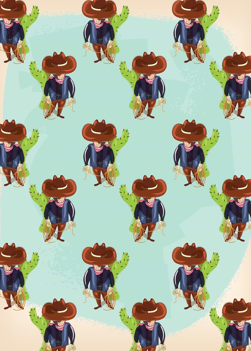 'Cowboy and Cactus Pattern' Poster, picture, metal print, paint by ...