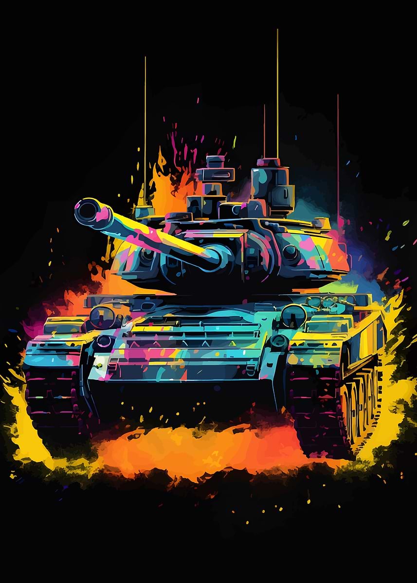 'Colorful Tank on Black Background' Poster, picture, metal print, paint ...