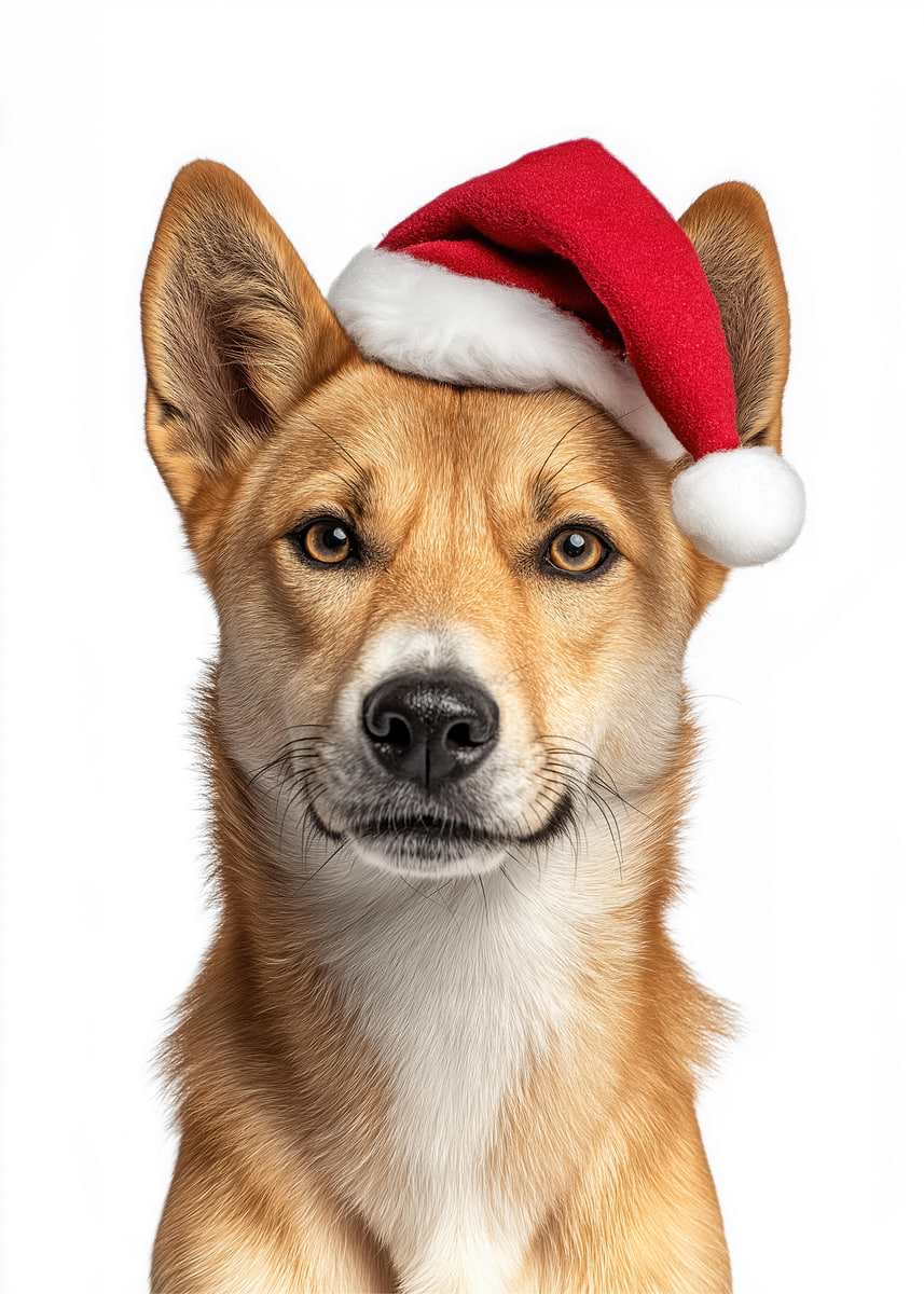 'Dingo with Santa Hat Portrait' Poster, picture, metal print, paint by ...