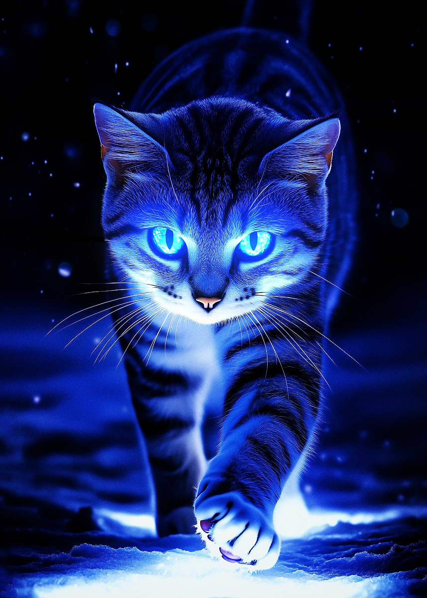 'Blue Glowing Cat' Poster, picture, metal print, paint by to phat ...