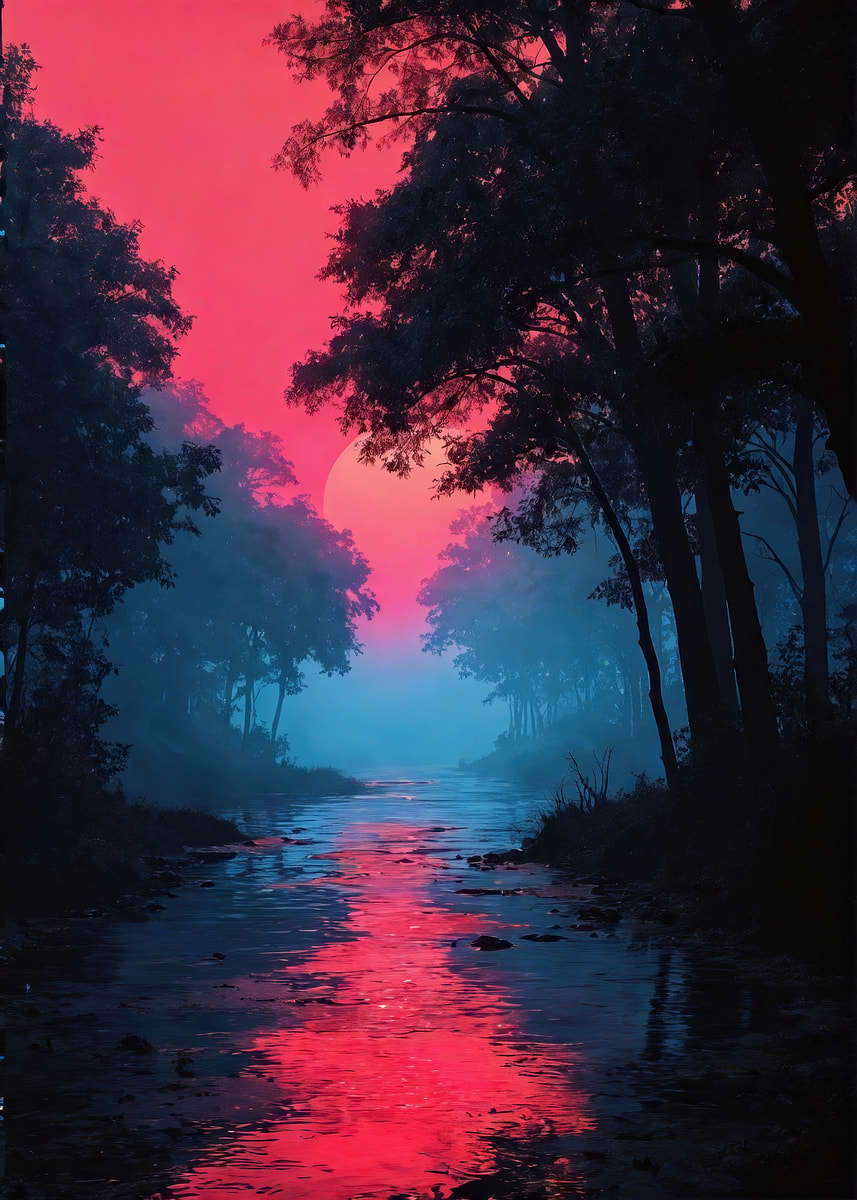 'Pink Sunset River ' Poster, picture, metal print, paint by ...