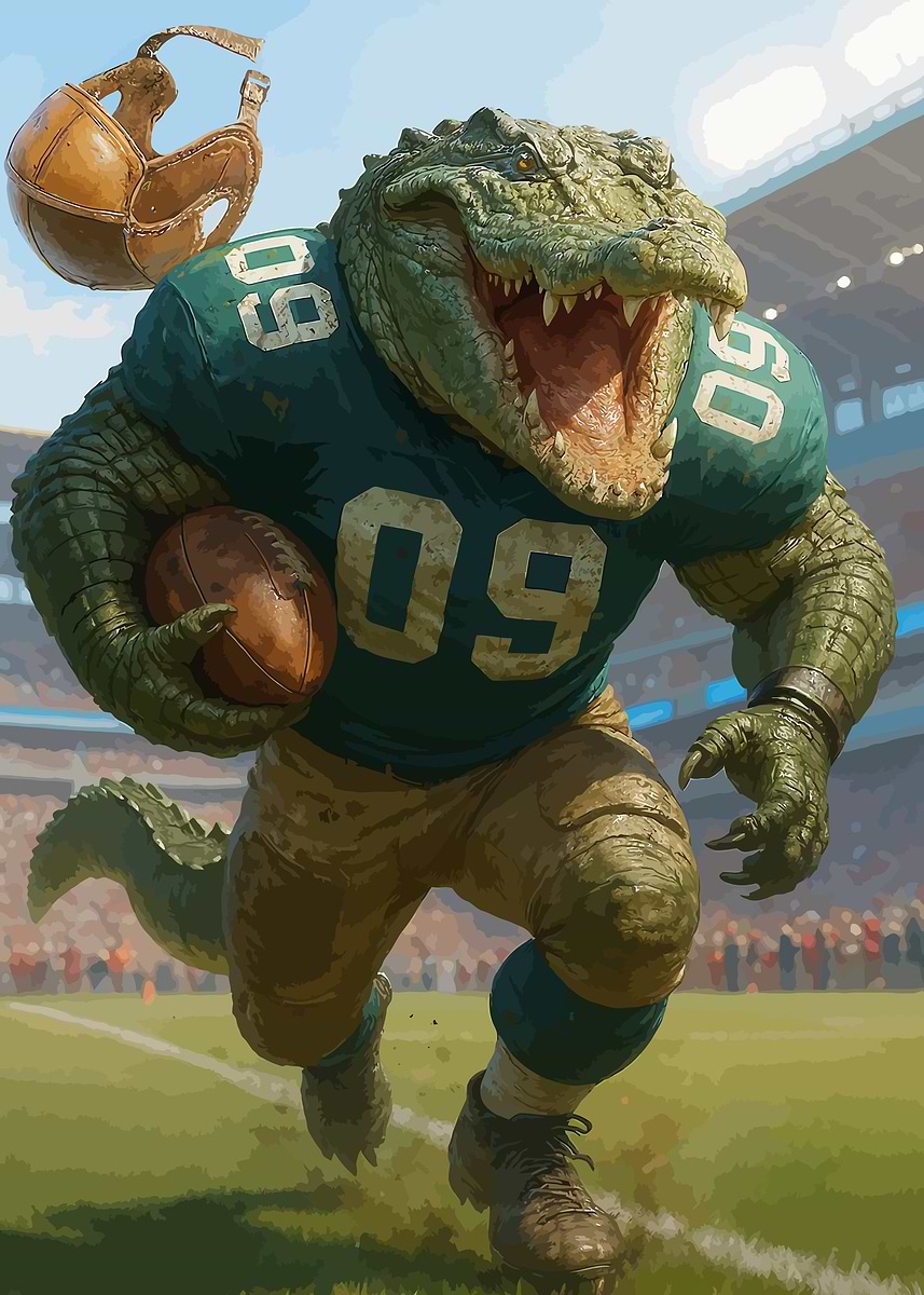 'Alligator Football Player Running with Ball' Poster, picture, metal ...