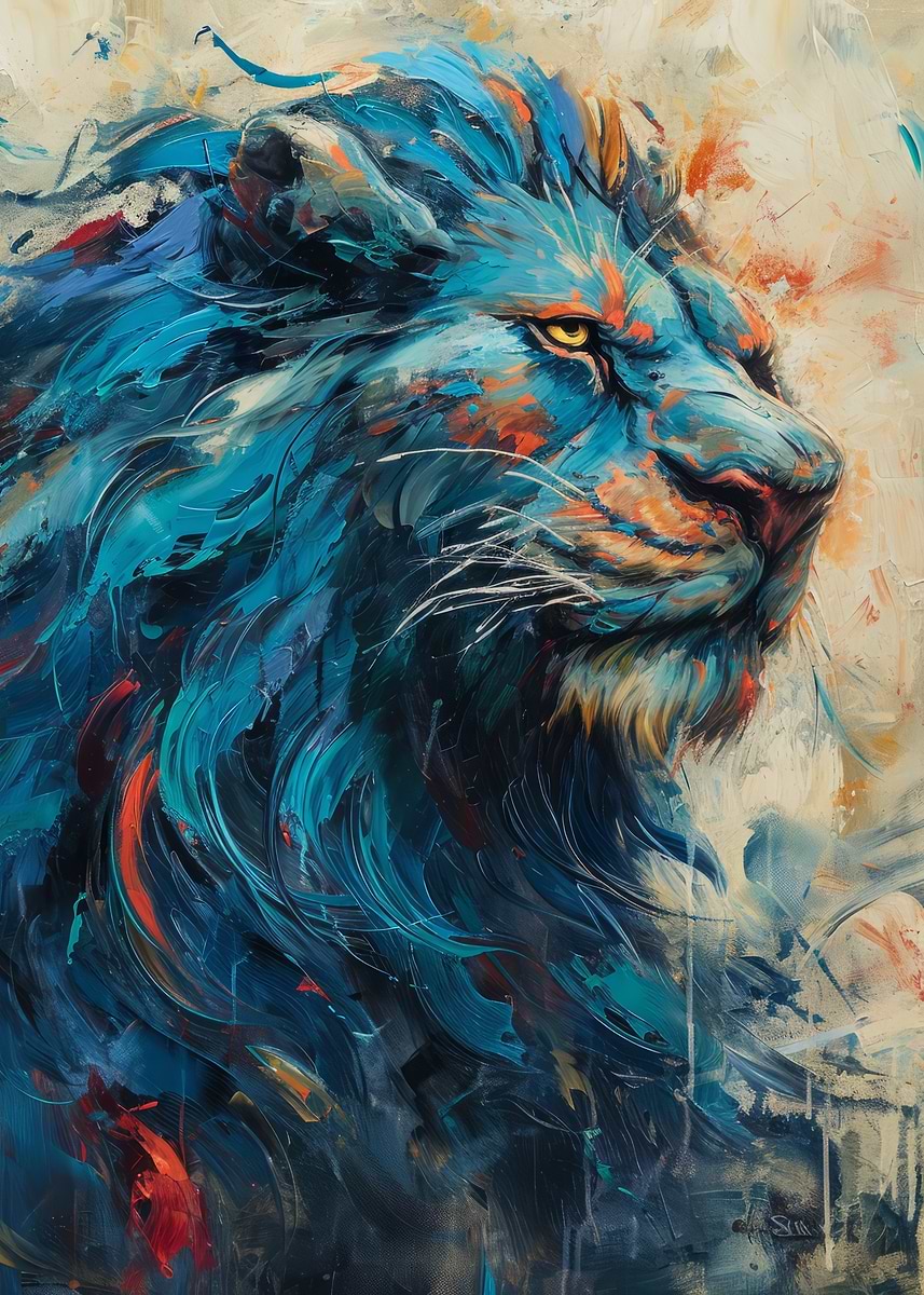 'Blue Lion Abstract Painting' Poster, picture, metal print, paint by ...