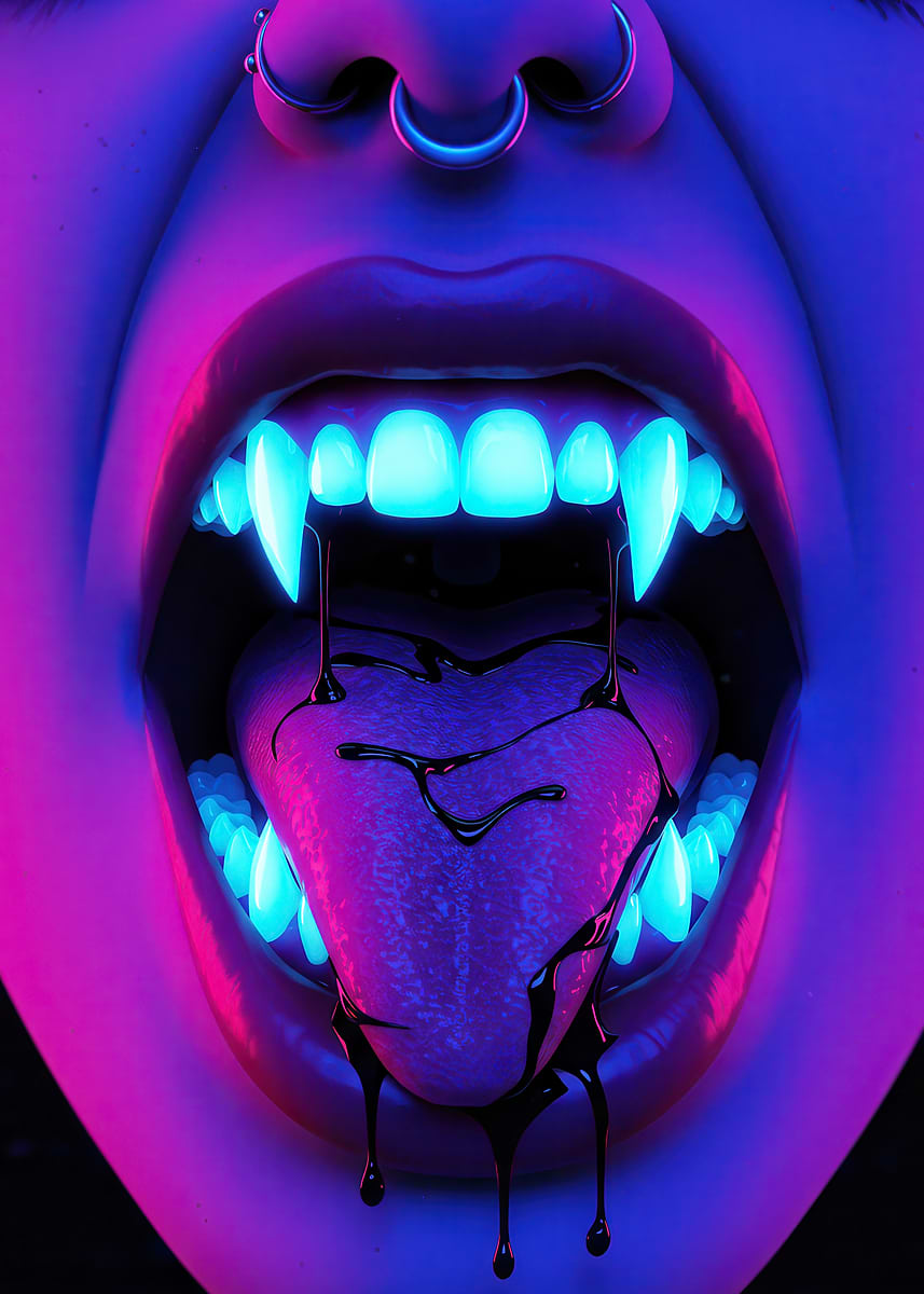 'Vampire Mouth with Dripping Black Liquid' Poster, picture, metal print ...