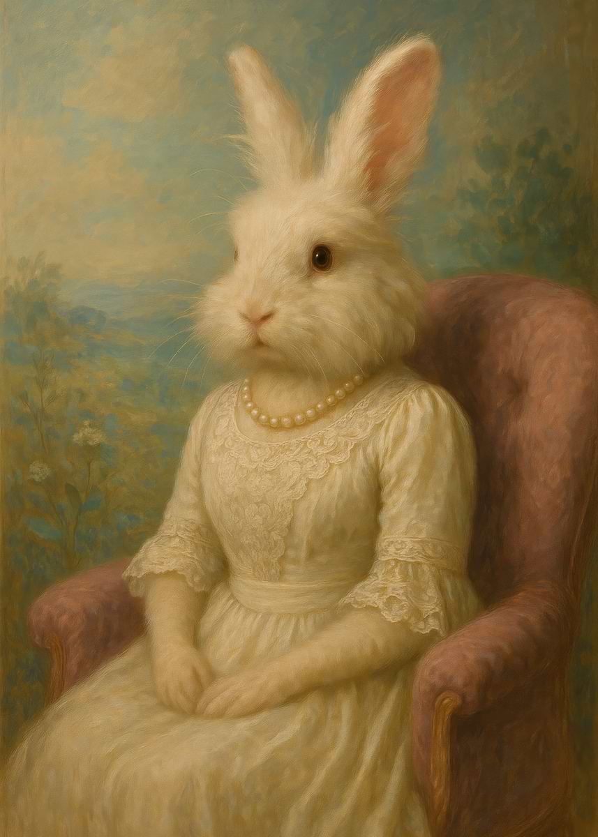 'Anthropomorphic Rabbit Portrait in Elegant Dress - Elegant Victorian ...