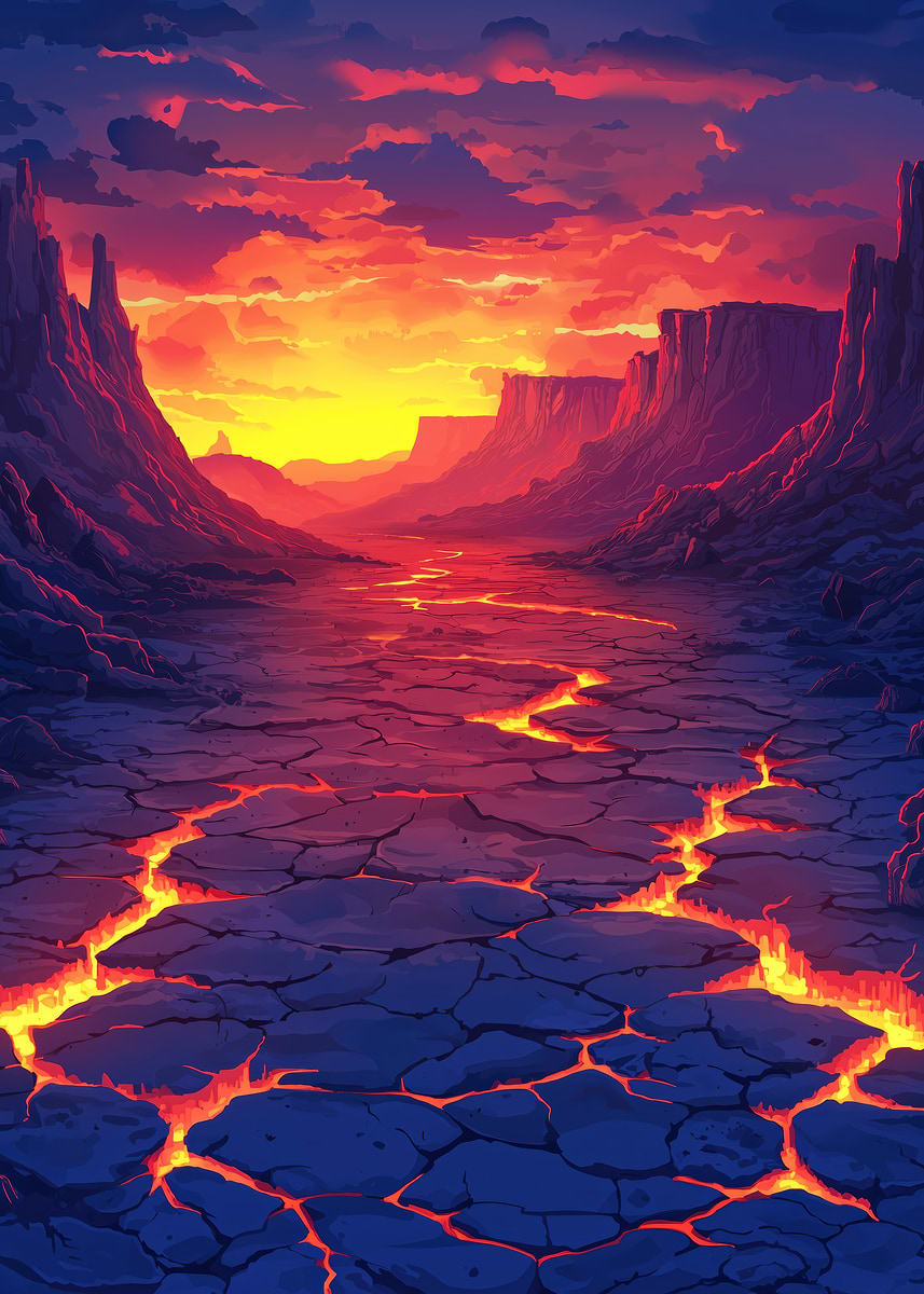 'Volcanic Landscape with Lava Flow' Poster, picture, metal print, paint ...