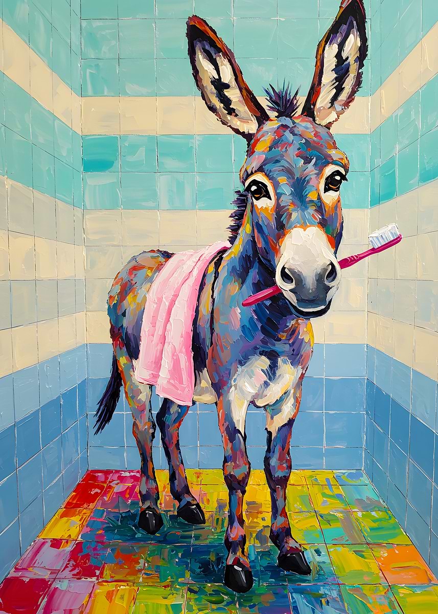 'Donkey in Bathroom' Poster, picture, metal print, paint by ergfdawer ...