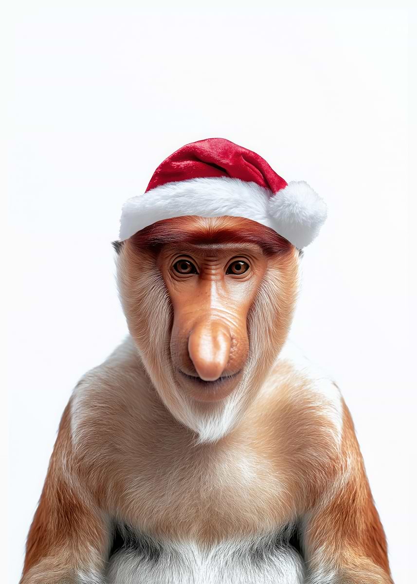 'Proboscis Monkey Christmas' Poster, picture, metal print, paint by ...