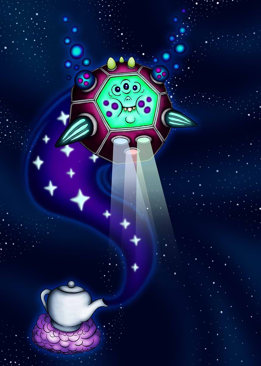 'Alien Teapot Genie in Space' Poster, picture, metal print, paint by ...