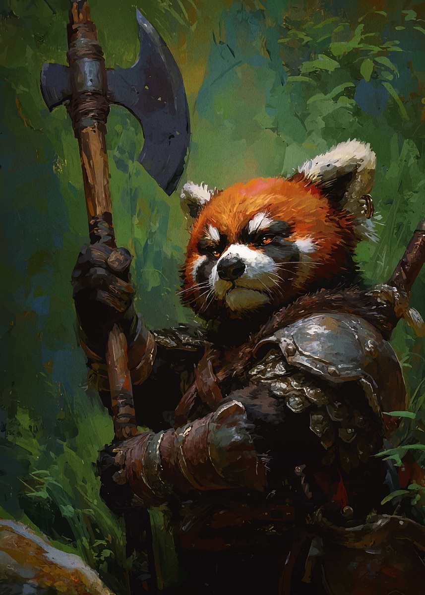 'Red Panda Warrior with Axe' Poster, picture, metal print, paint by ...