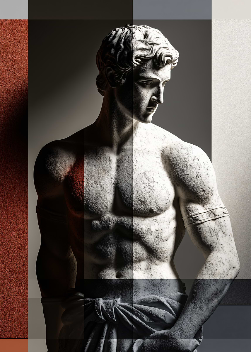 'Classical Statue with Geometric Overlay' Poster, picture, metal print ...