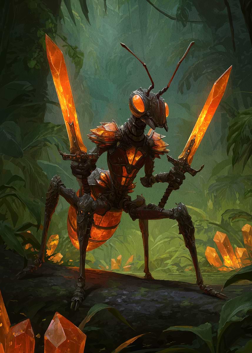 'Ant Warrior with Fiery Swords' Poster, picture, metal print, paint by ...
