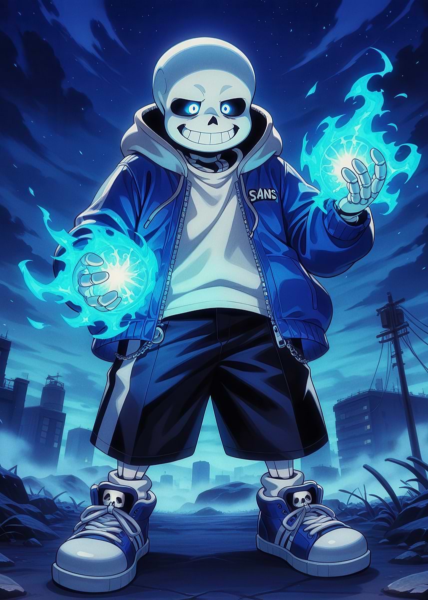 'Sans from Undertale with blue flames' Poster, picture, metal print ...