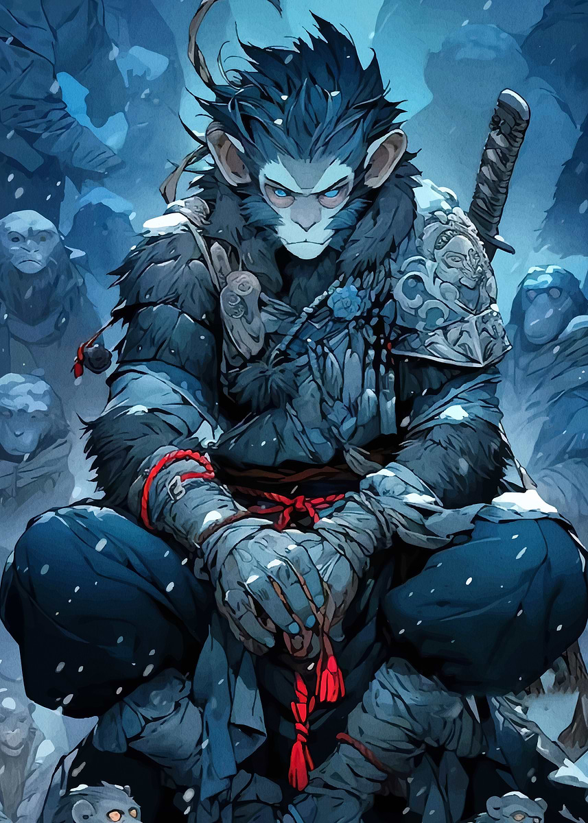 'Monkey Warrior Snowy Landscape' Poster, picture, metal print, paint by ...