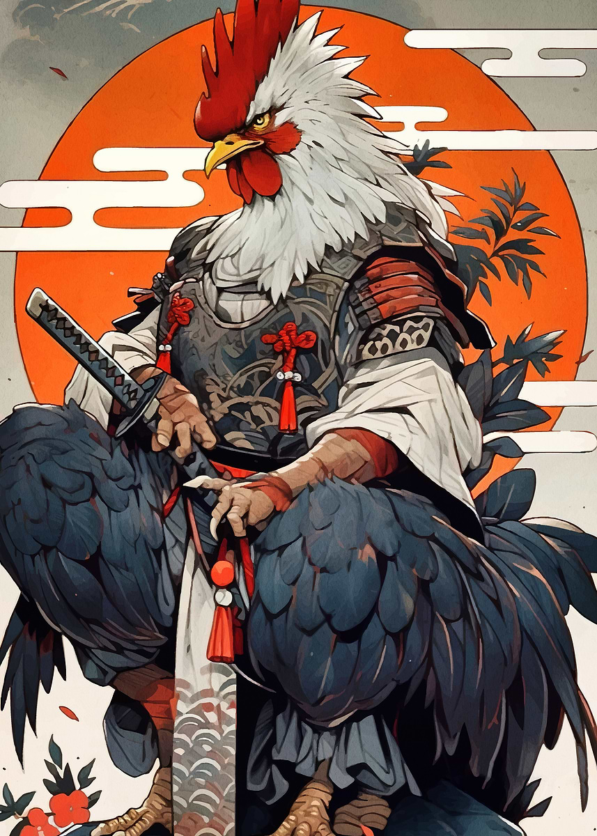'Samurai Rooster Warrior' Poster, picture, metal print, paint by ...