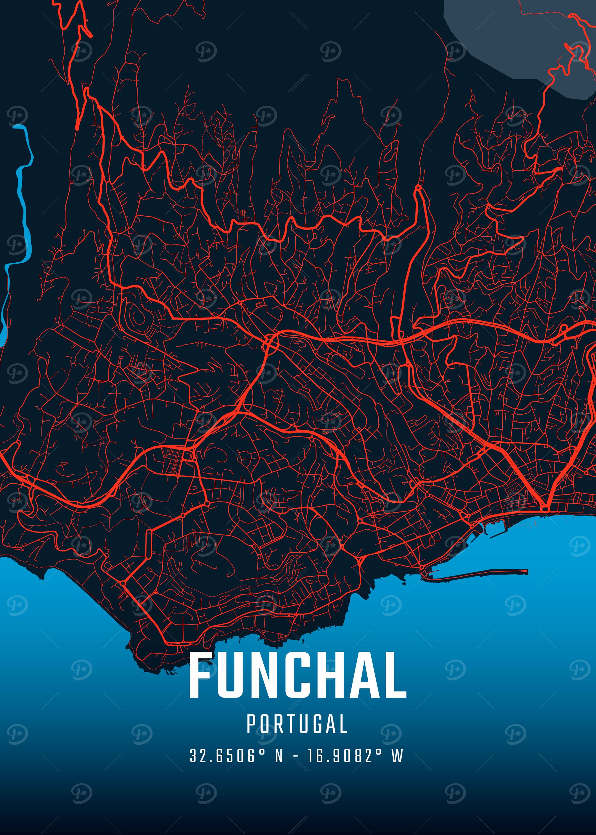 'Funchal City Map ' Poster, picture, metal print, paint by Notorious ...