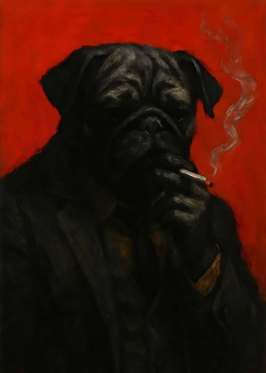 'Smoking Pug Portrait' Poster, picture, metal print, paint by Dzabdo ...