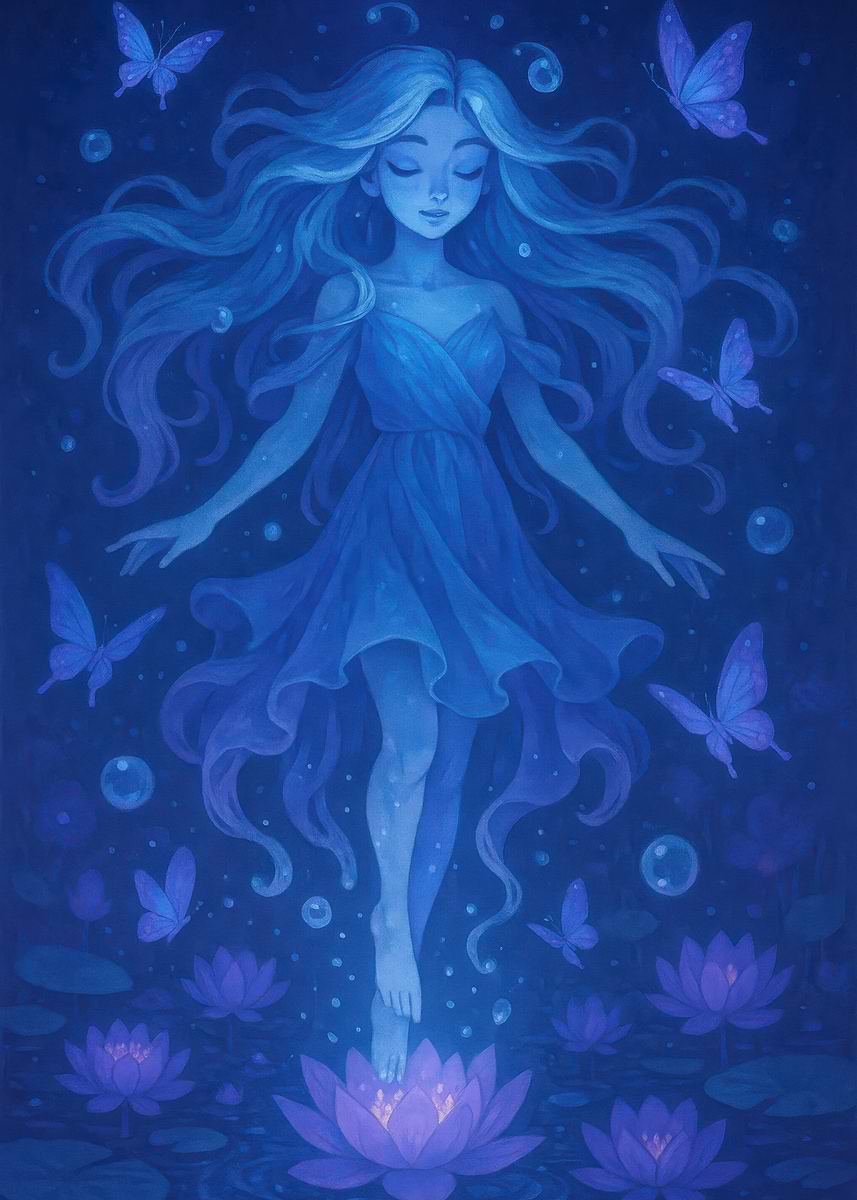 'Blue Water Nymph with Butterflies' Poster, picture, metal print, paint ...
