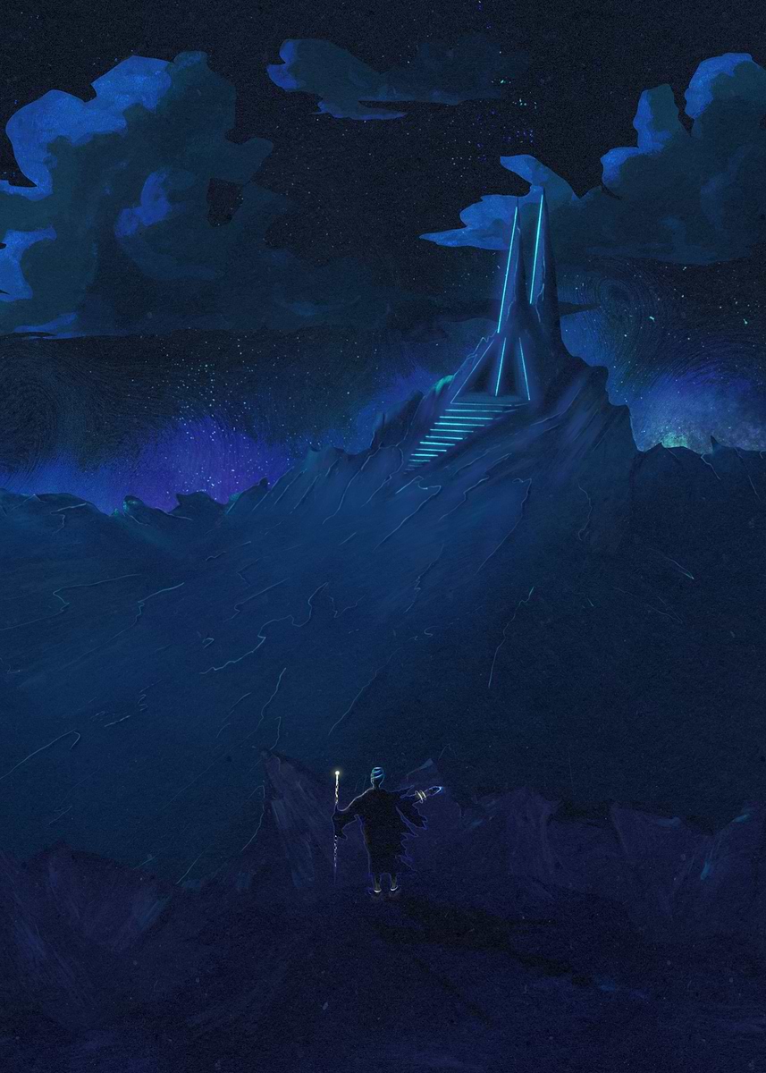 'Blue Night Journey to the Tower' Poster, picture, metal print, paint ...