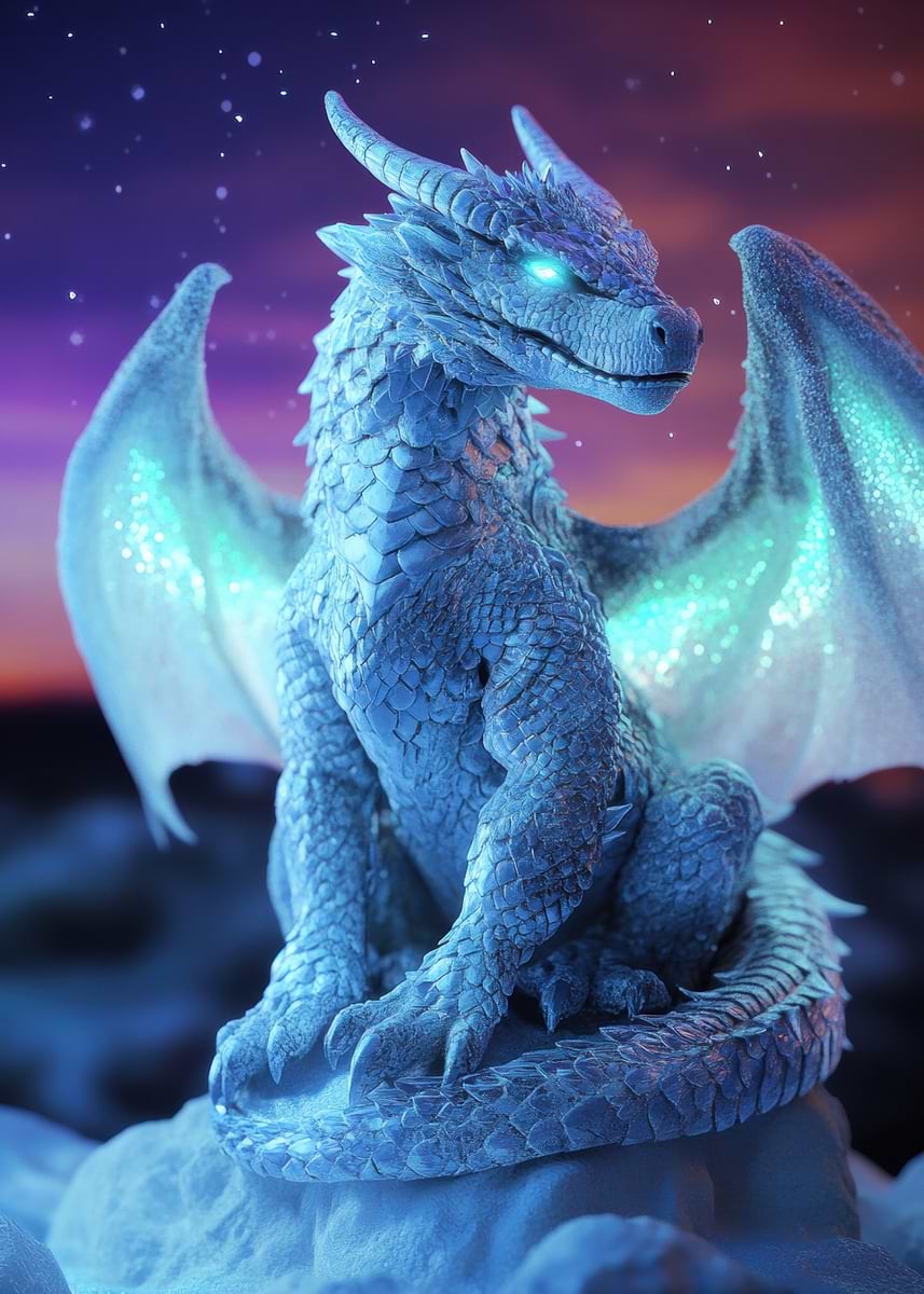 'Icy Blue Dragon with Glowing Wings' Poster, picture, metal print ...