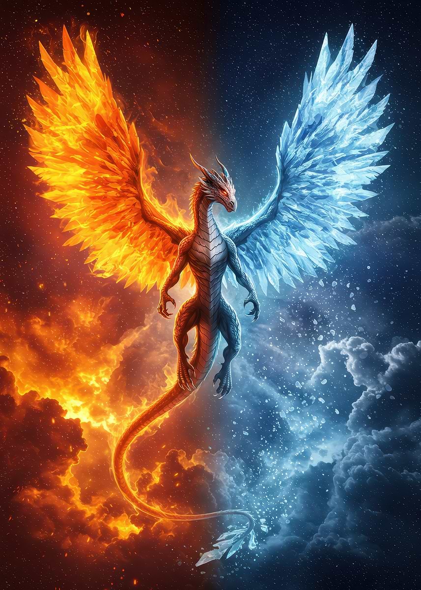 'Fire and Ice Dragon' Poster, picture, metal print, paint by monaco ...