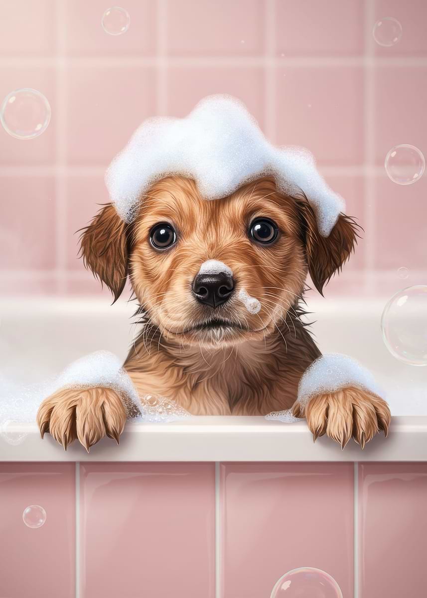 'Puppy Bath Time' Poster, picture, metal print, paint by ergfdawer ...