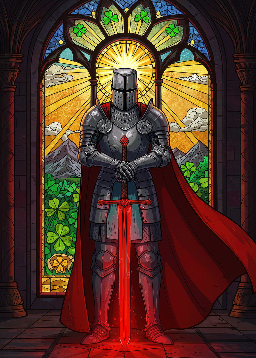 'Knight with Red Sword and Cloak' Poster, picture, metal print, paint ...