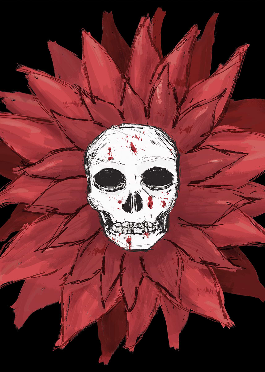 'Skull and Red Flower Illustration' Poster, picture, metal print, paint ...