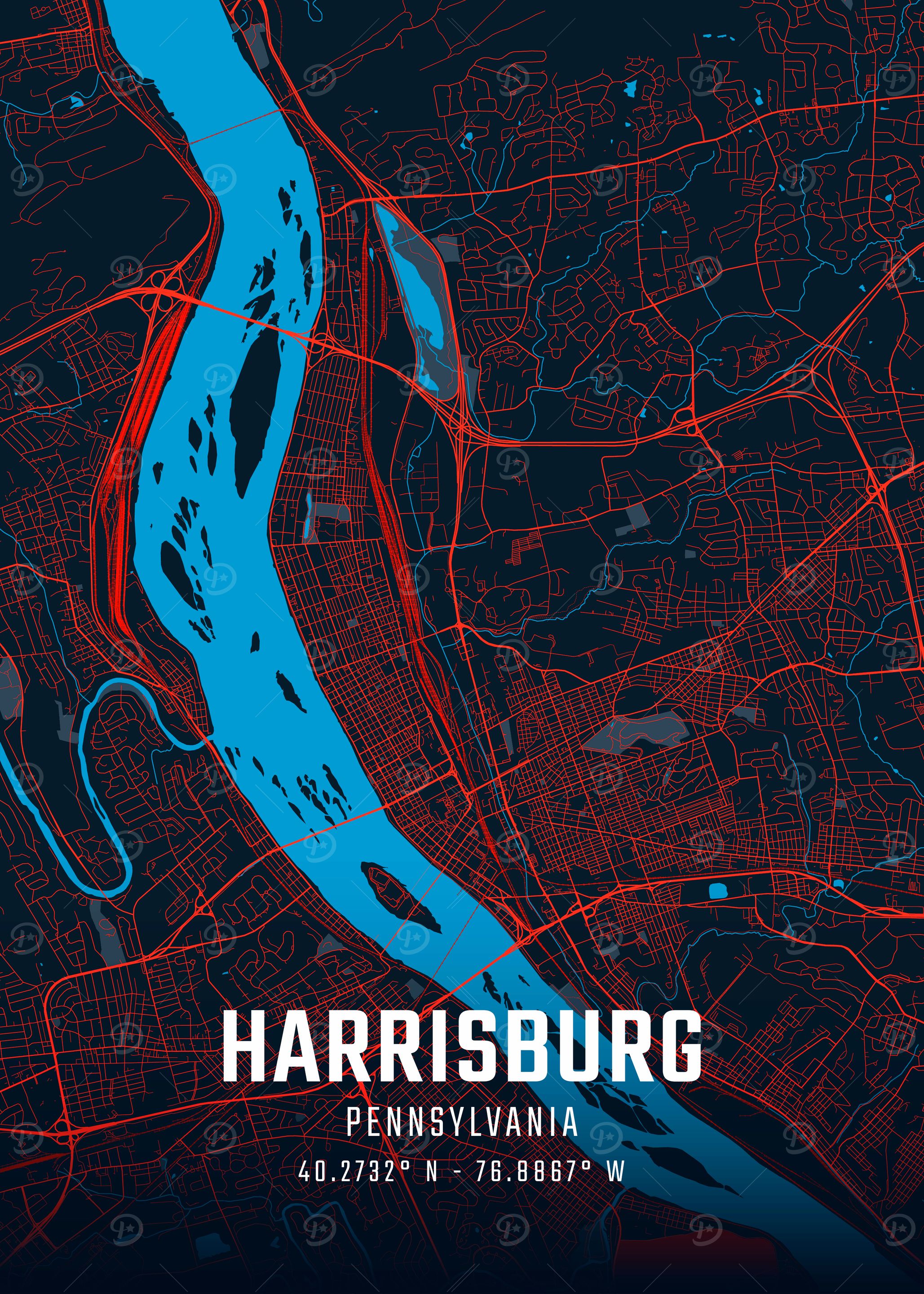 'Harrisburg City Map' Poster, picture, metal print, paint by Notorious ...