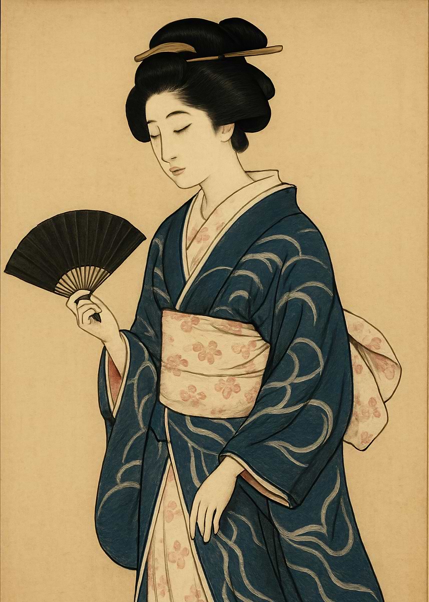 'Japanese Woman with Fan' Poster, picture, metal print, paint by ...