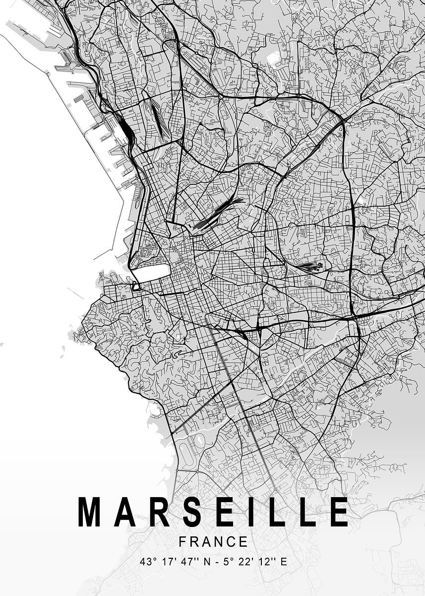 'Marseille Light City Map' Poster, picture, metal print, paint by ...