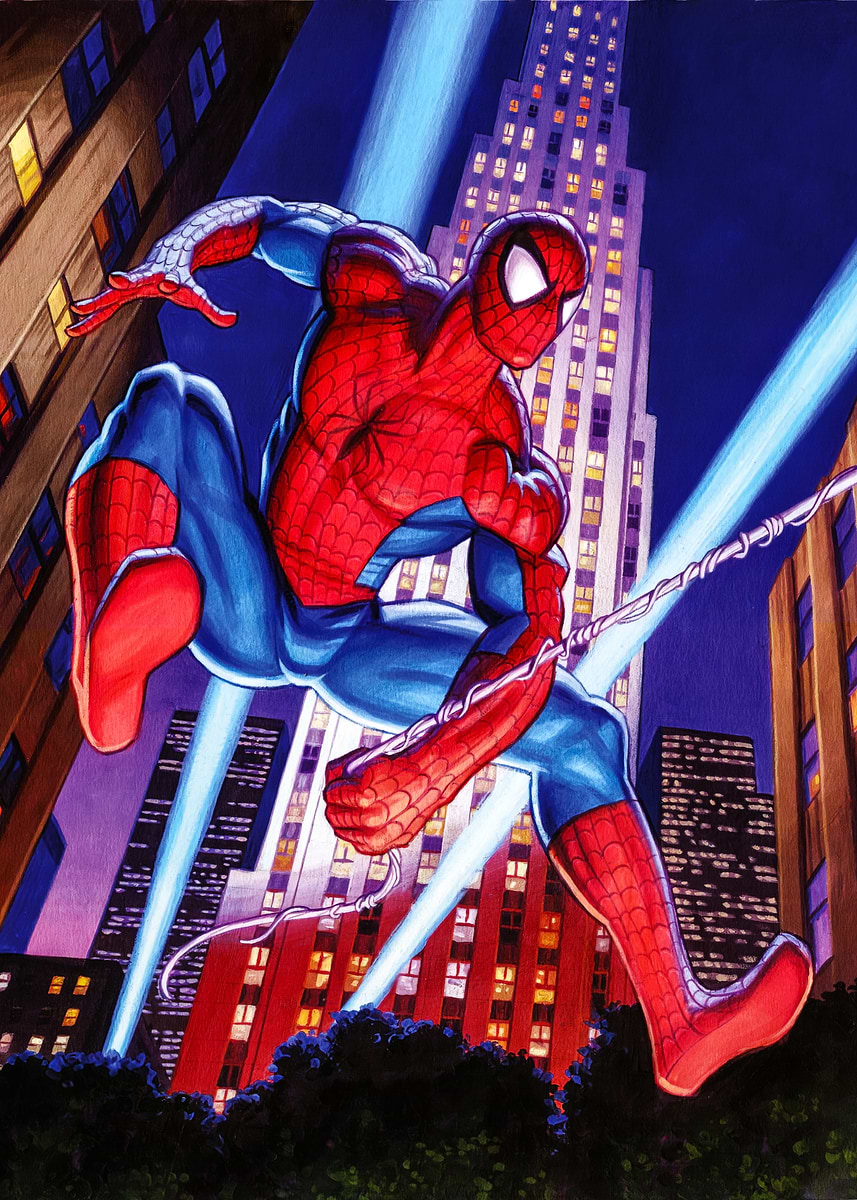 'Spider-Man City at Night' Poster, picture, metal print, paint by ...