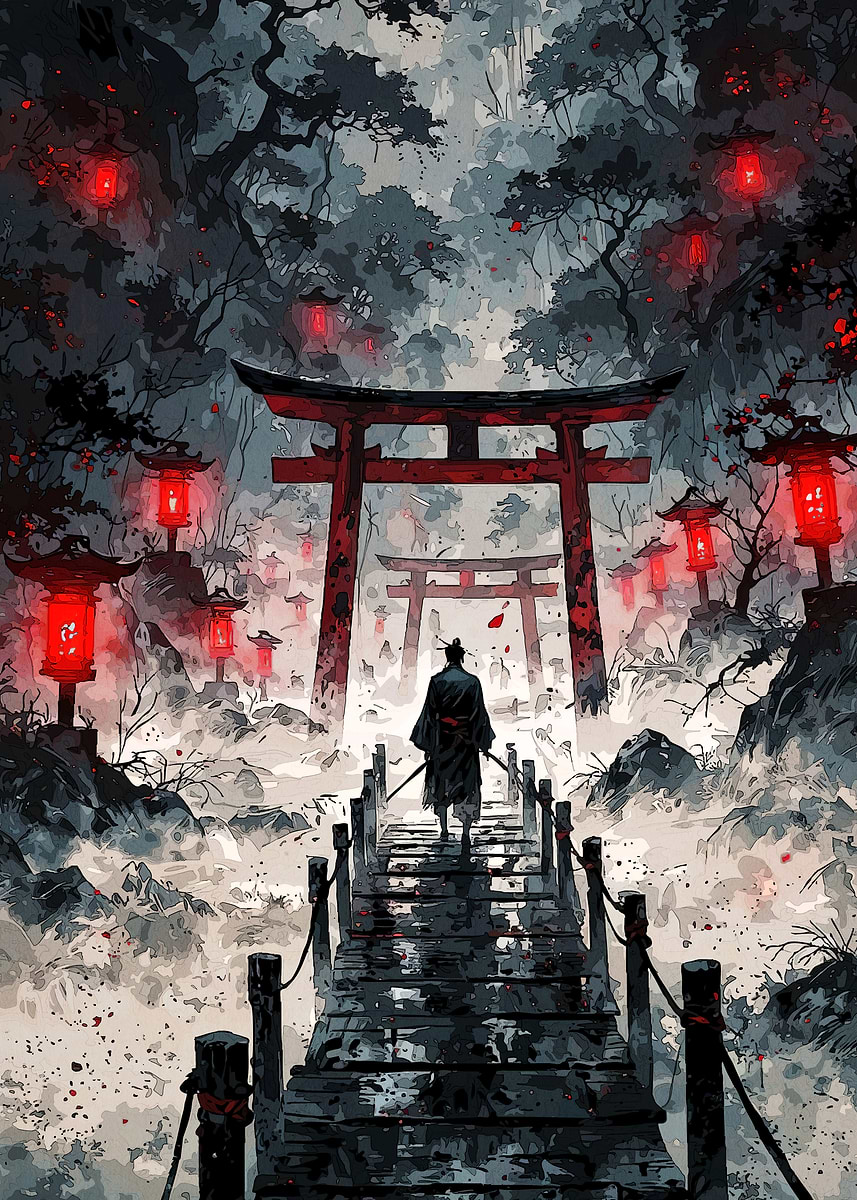 'Samurai Bridge Torii Gates' Poster, picture, metal print, paint by ...