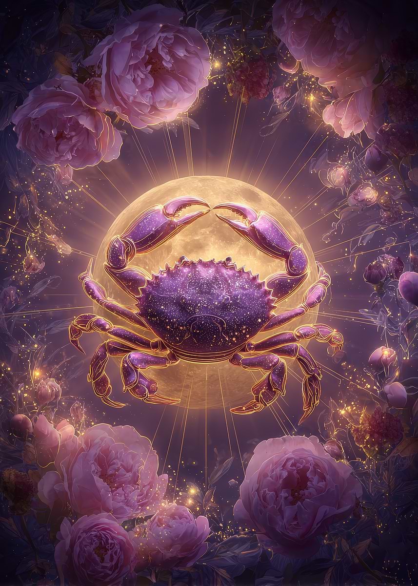 'Floral Cancer Zodiac Sign' Poster, picture, metal print, paint by ...