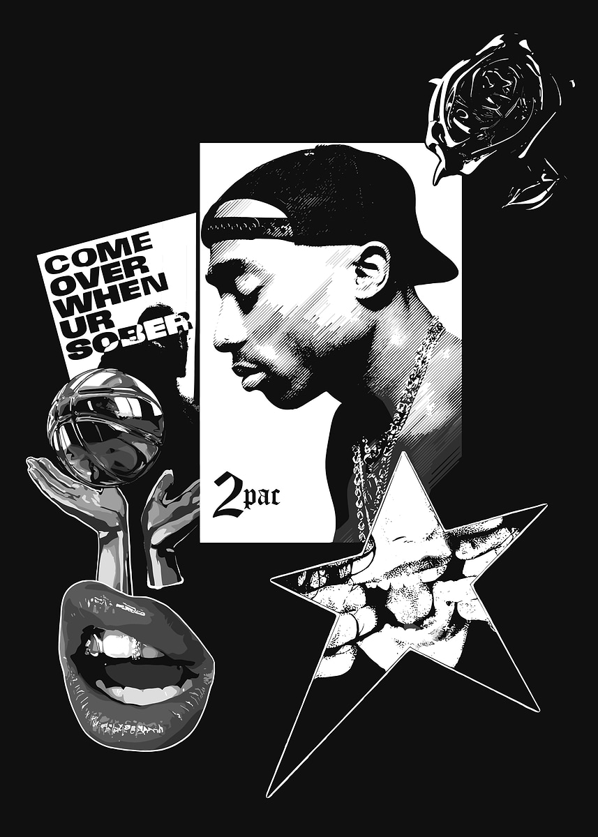 '2Pac Collage' Poster, picture, metal print, paint by WallSpire | Displate
