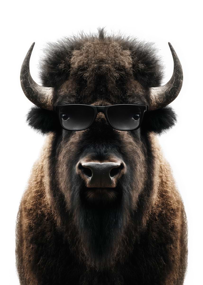 'Cool Bison with Sunglasses Portrait' Poster, picture, metal print ...
