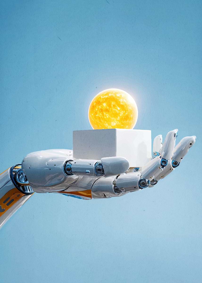 'Robotic Hand Holding a Glowing Orb' Poster, picture, metal print ...