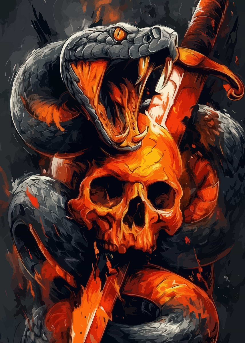 'Snake, Skull, and Sword Illustration' Poster, picture, metal print ...