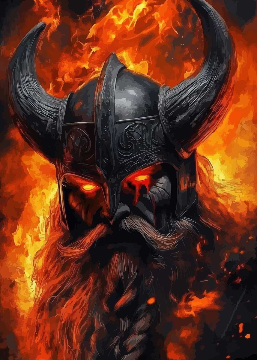 'Viking Warrior in Flames' Poster, picture, metal print, paint by O K ...