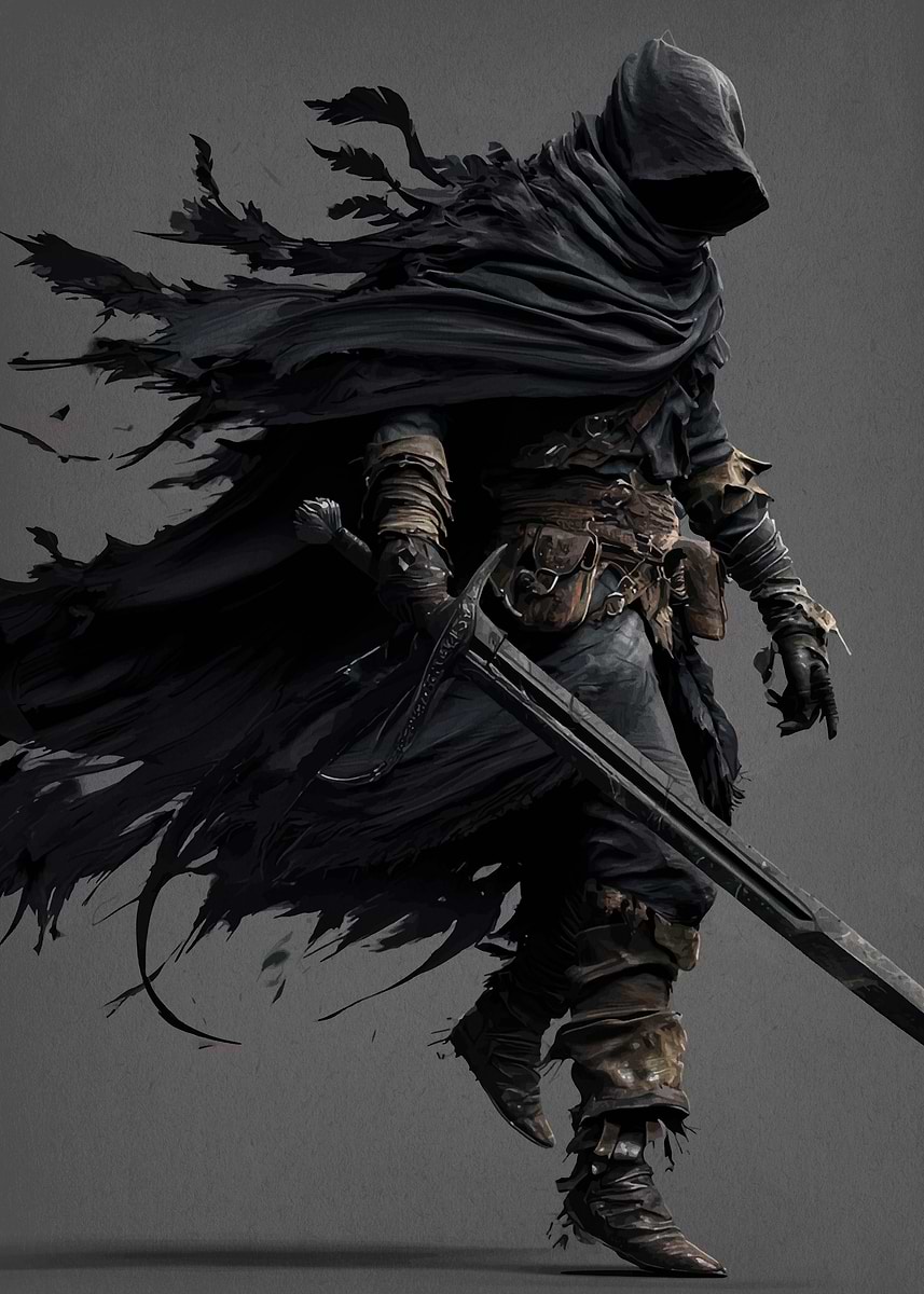 'Dark Hooded Figure with Sword' Poster, picture, metal print, paint by ...