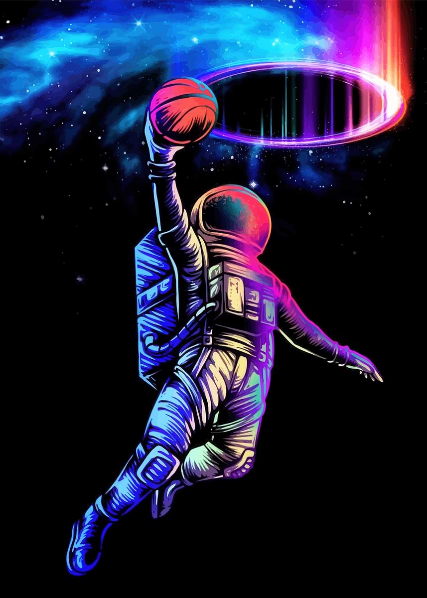 'Astronaut Slam Dunk in Space' Poster, picture, metal print, paint by tonstut | Displate