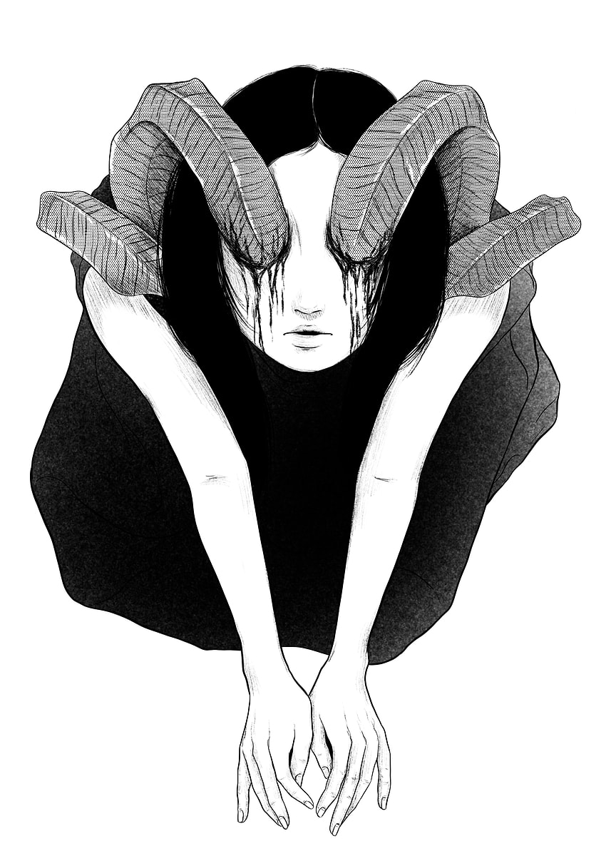 'Sad Demon Girl' Poster, picture, metal print, paint by Dark Art | Displate