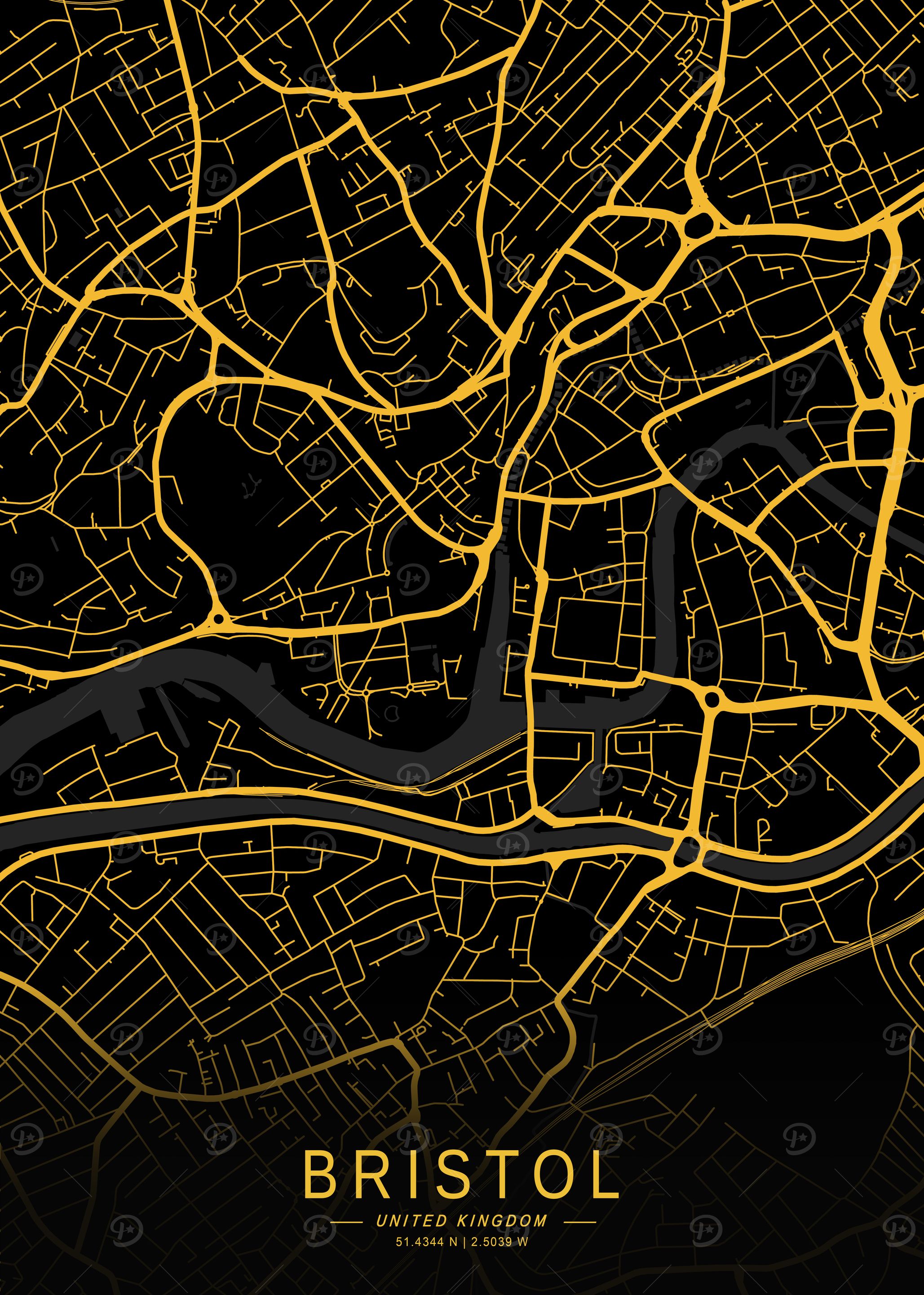 'Golden Bristol City Map' Poster, picture, metal print, paint by ...
