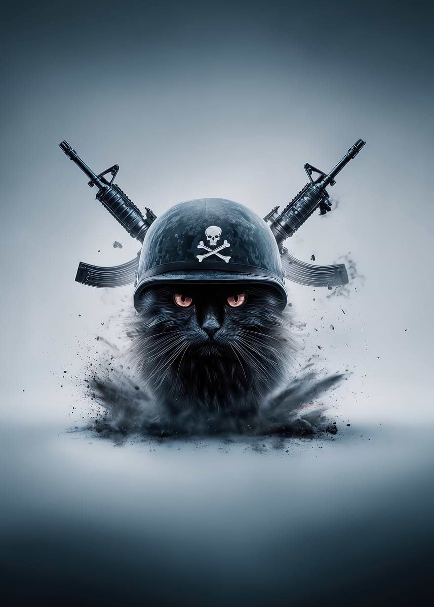 'Military Cat with Guns' Poster, picture, metal print, paint by Martin ...