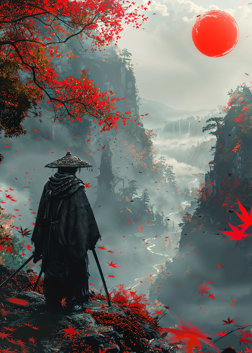 'Samurai in Autumn Landscape' Poster, picture, metal print, paint by ...