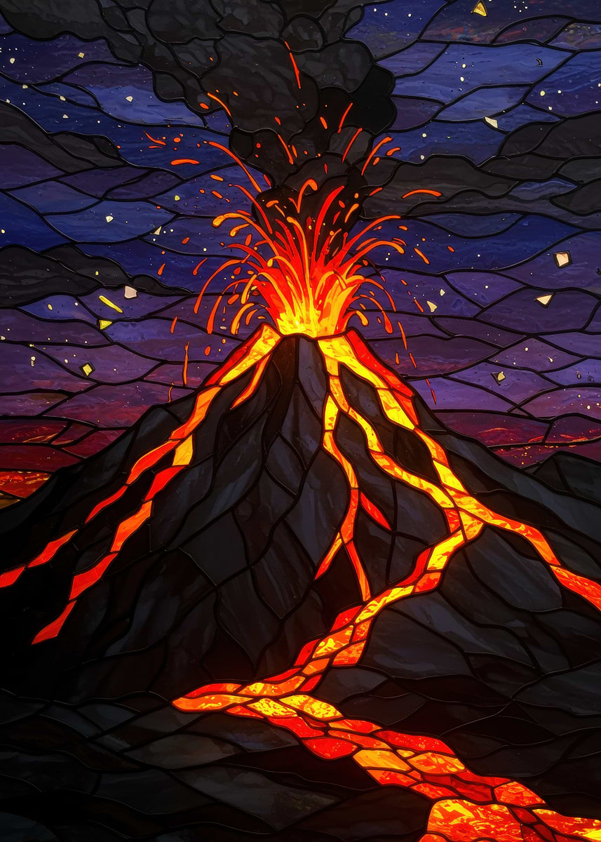 'Volcano Eruption Stained Glass Art' Poster, picture, metal print ...