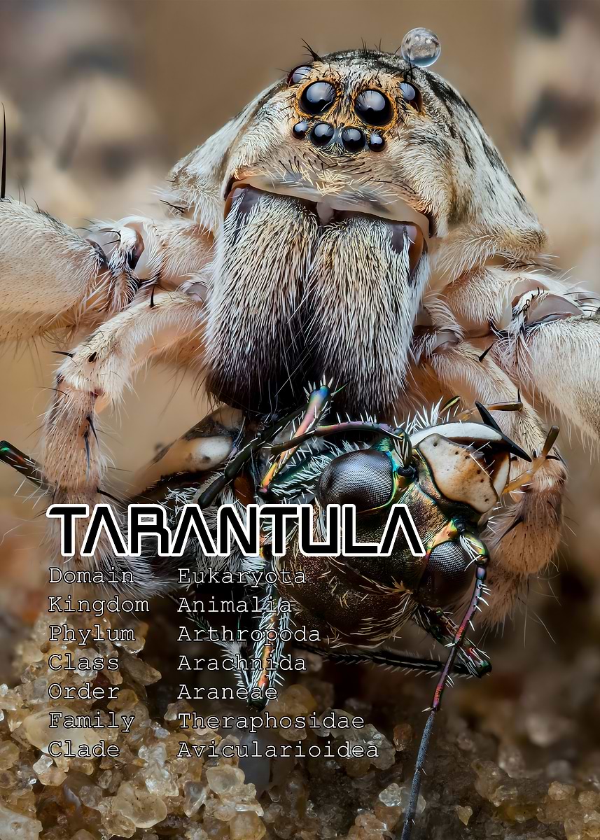 'Tarantula Close-Up with Prey' Poster, picture, metal print, paint by ...