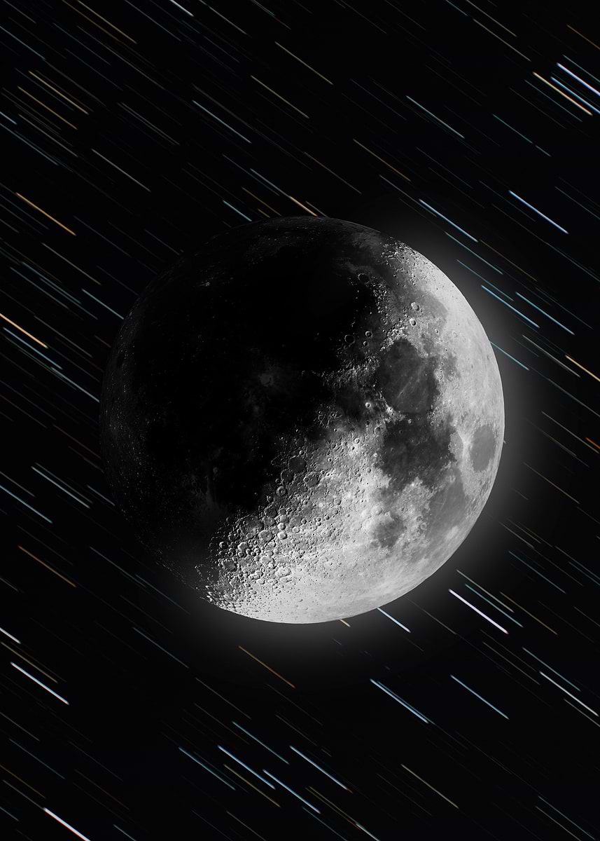 'Moon with Star Trails' Poster, picture, metal print, paint by Kuro ...