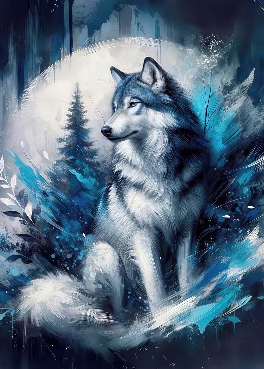 'Blue Wolf Portrait' Poster, picture, metal print, paint by Kira | Displate