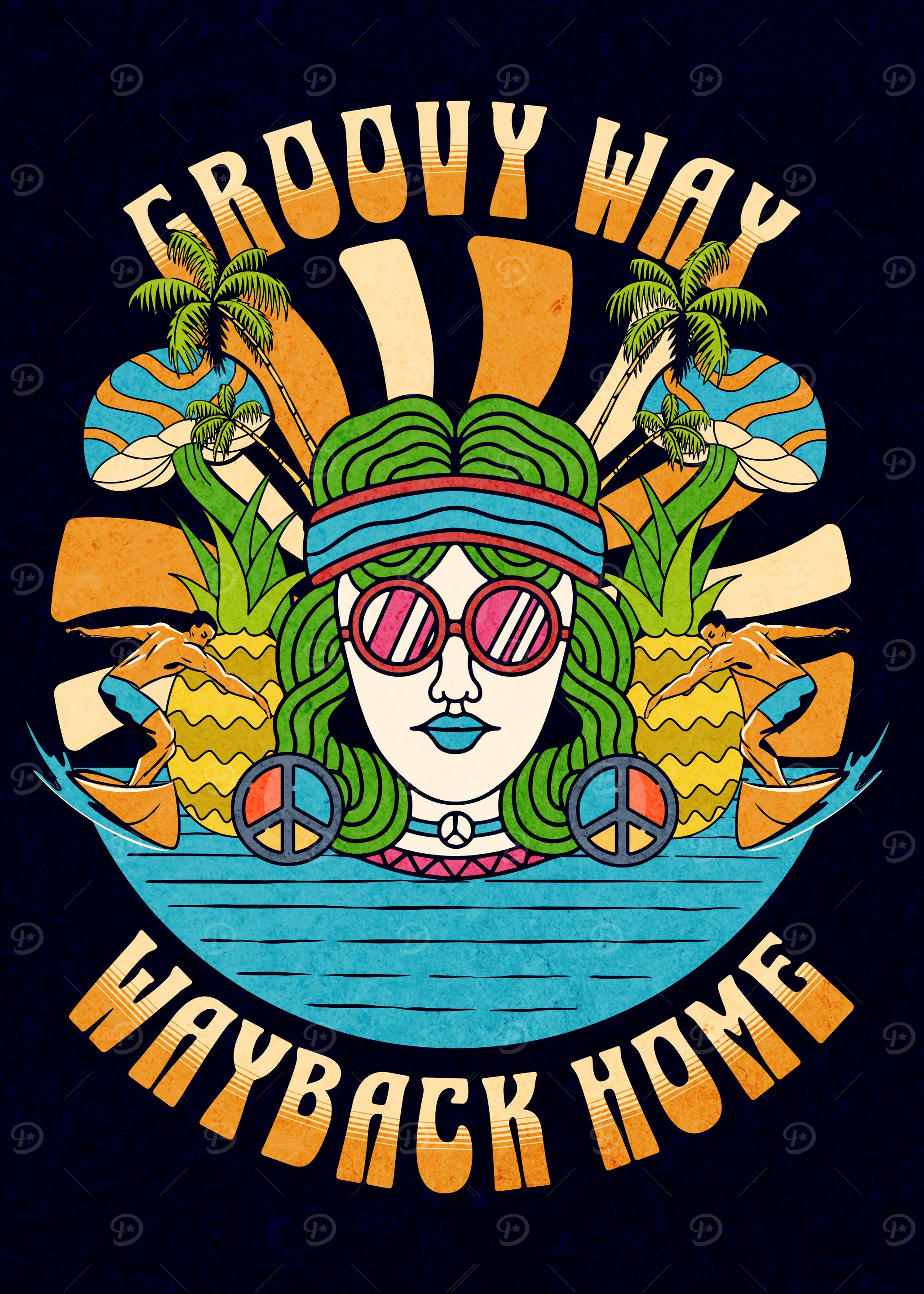 'Groovy Way Wayback Home Illustration' Poster, picture, metal print ...